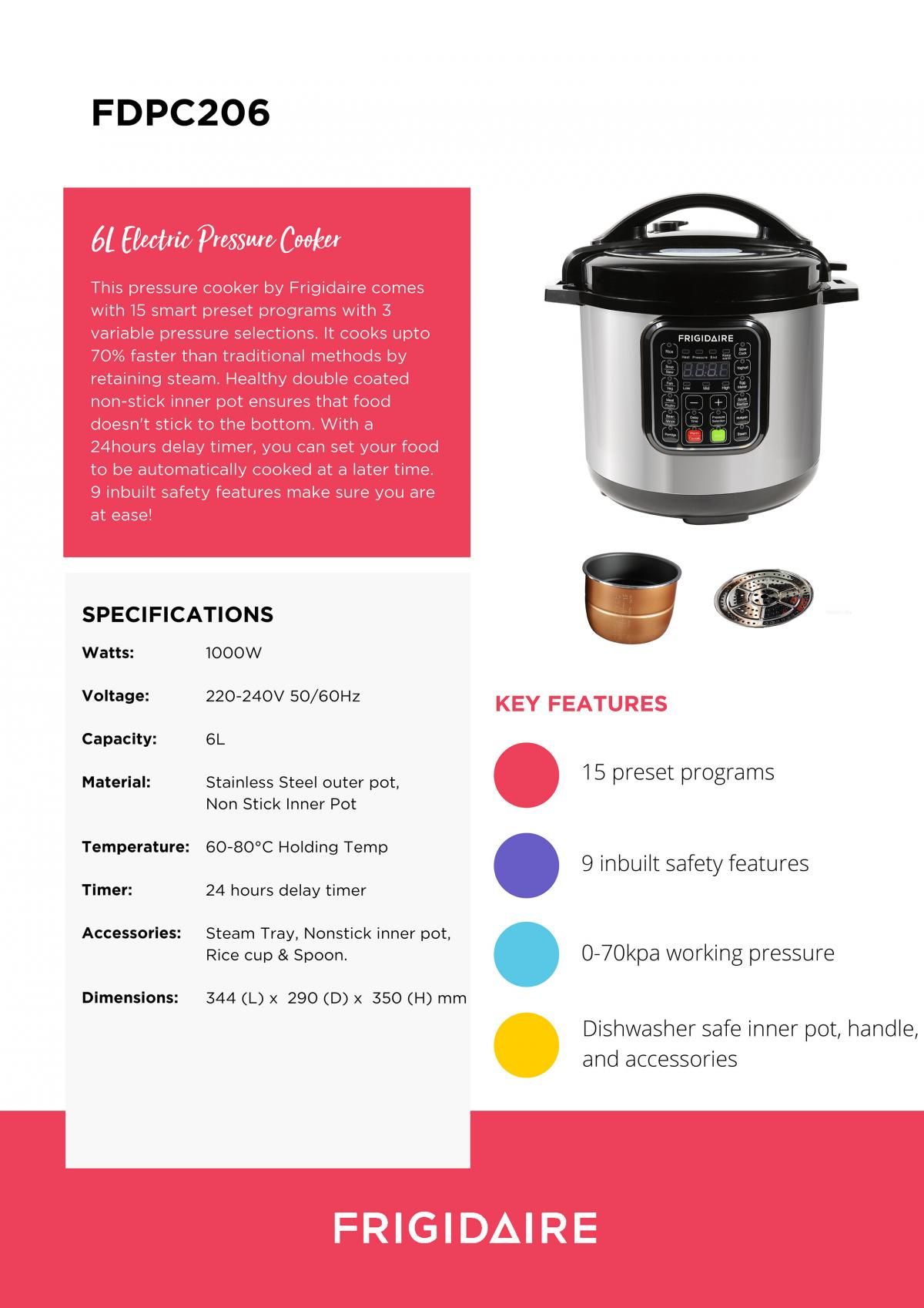 Frigidaire FD-PC206 220 Volt 6-Liter Instant Pressure Cooker for Export ...